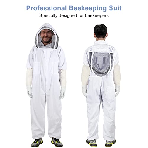 Bee Suits for Men Women,Bee Keeper Suite with Beekeeping Gloves,Beekeeping Suit with Veil Hood,Fully Body Durable Beekeeper Suite,Suitable for Professional Beekeepers and Beginners(L)