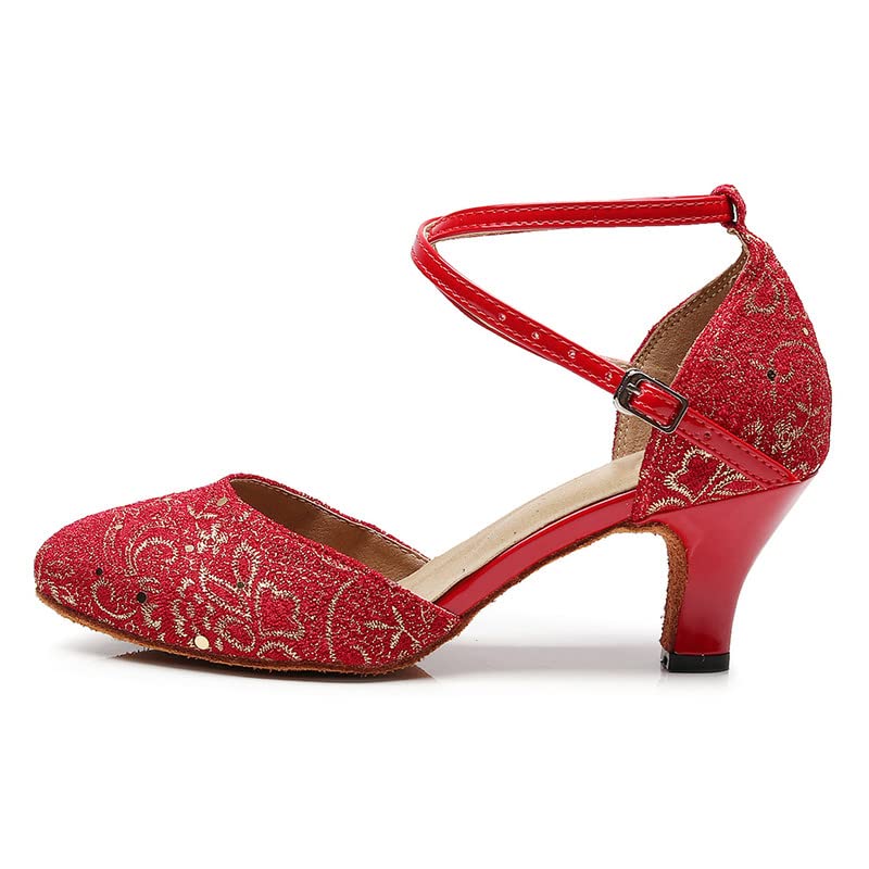 AOQUNFS Women Latin Dance Shoes Closed Toe Ballroom Salsa Tango Modern Practice Performance Party Dancing Shoes,QJW1017,Red-6,US 6.5