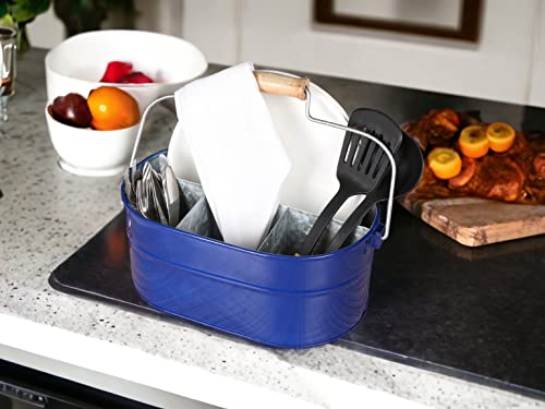 Alpha Living Home Utensil Caddy, Silverware Caddy Party, Silverware Caddy, Picnic Caddy, Flatware Caddy, Paper Plate Caddy, Galvanized Utensil Caddy, Metal Caddy, Outdoor Utensil Caddy - Slaty Grey