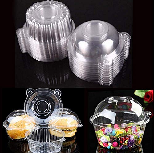 Hewnda 50 Pack Clear Plastic Single Individual Cupcake Muffin Dome Holders Cases Boxes Cups Pods