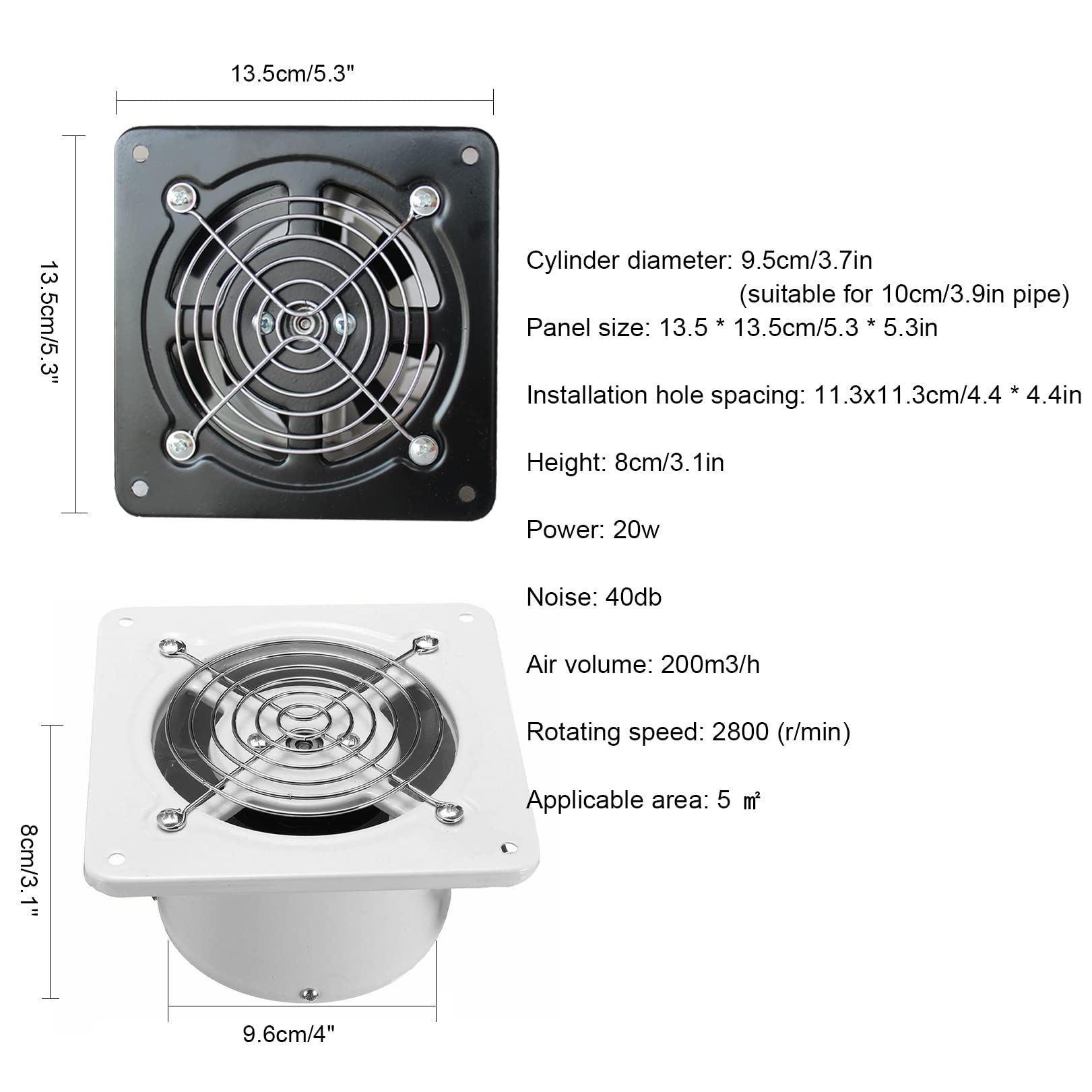 JIONET 4 Inch Exhaust Fan Through Wall Extractor Exhaust Ventilation Fan 110V Exhaust Smoke Fan Ventilation with Anti-backflow Check Valve for Home Office Kitchen (Size : Black)