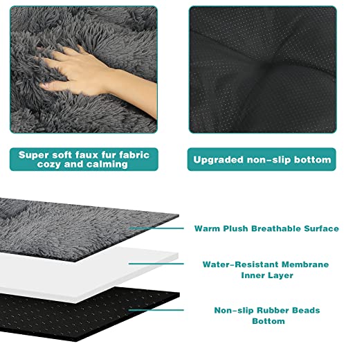 Dog Bed, Plush Soft Pet Mat Pad & Furniture，Washable Anti-Slip Dog Crate Bed for Large Medium Small Dogs and Cats (36"x23.5", Grey)