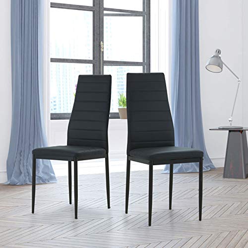 AOSGYA Modern Kitchen Dinning Room Chairs, Ergonomically High Backrest Faux Leather Dining Chair w/Metal Frame Legs, Set of 4 Upholstery Chairs (Black)