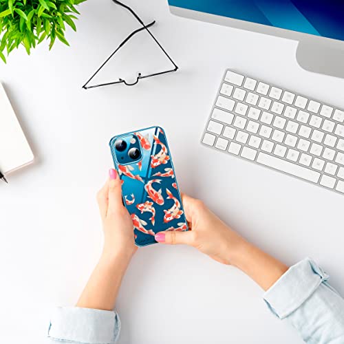 CaseYard Clear Soft & Flexible TPU Case for iPhone-13-Mini Ultra Low Profile Slim Fit Thin Shockproof Transparent Protective Cover Drop Protective Case Koi Fish Pond