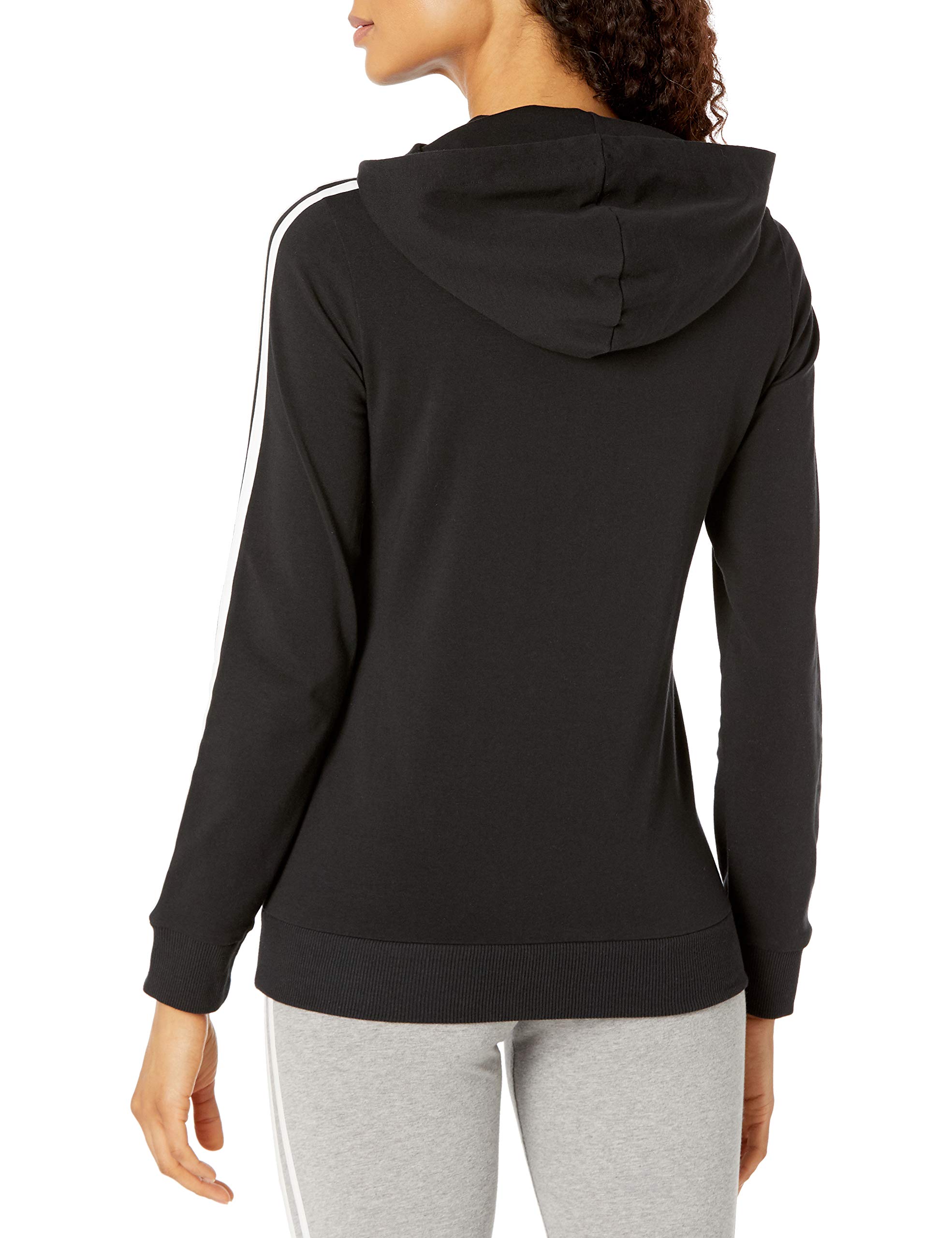 adidas Women's Essentials Single Jersey 3-Stripes Full-Zip Hoodie, Black/White, Small
