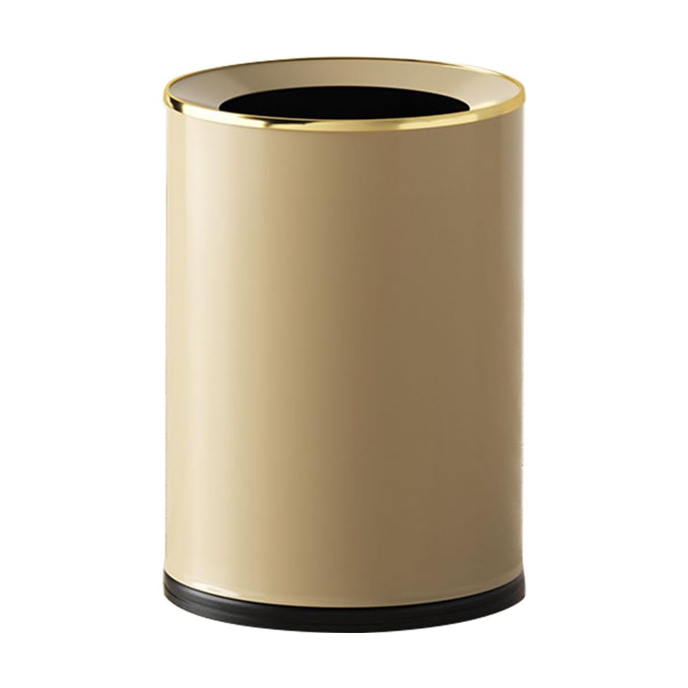 LEASYLIFE 2.3GAL Metal Trash Can, Modern Bathroom Garbage Can, Champagne Gold Fancy Gold Waste Paper Baskets for Bathroom,Bedroom,Living Room,Hotel,Office (9L-Champagne Gold)