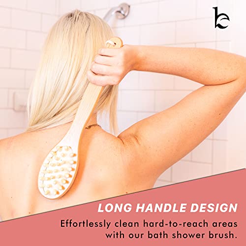 Dry Brushing Body Brush for Lymphatic Drainage with Anti Cellulite Massager - Long Handle Dual Sided Body Brush for Showering - Dry Brush for Body Back Scrubber for Shower (1Pc)