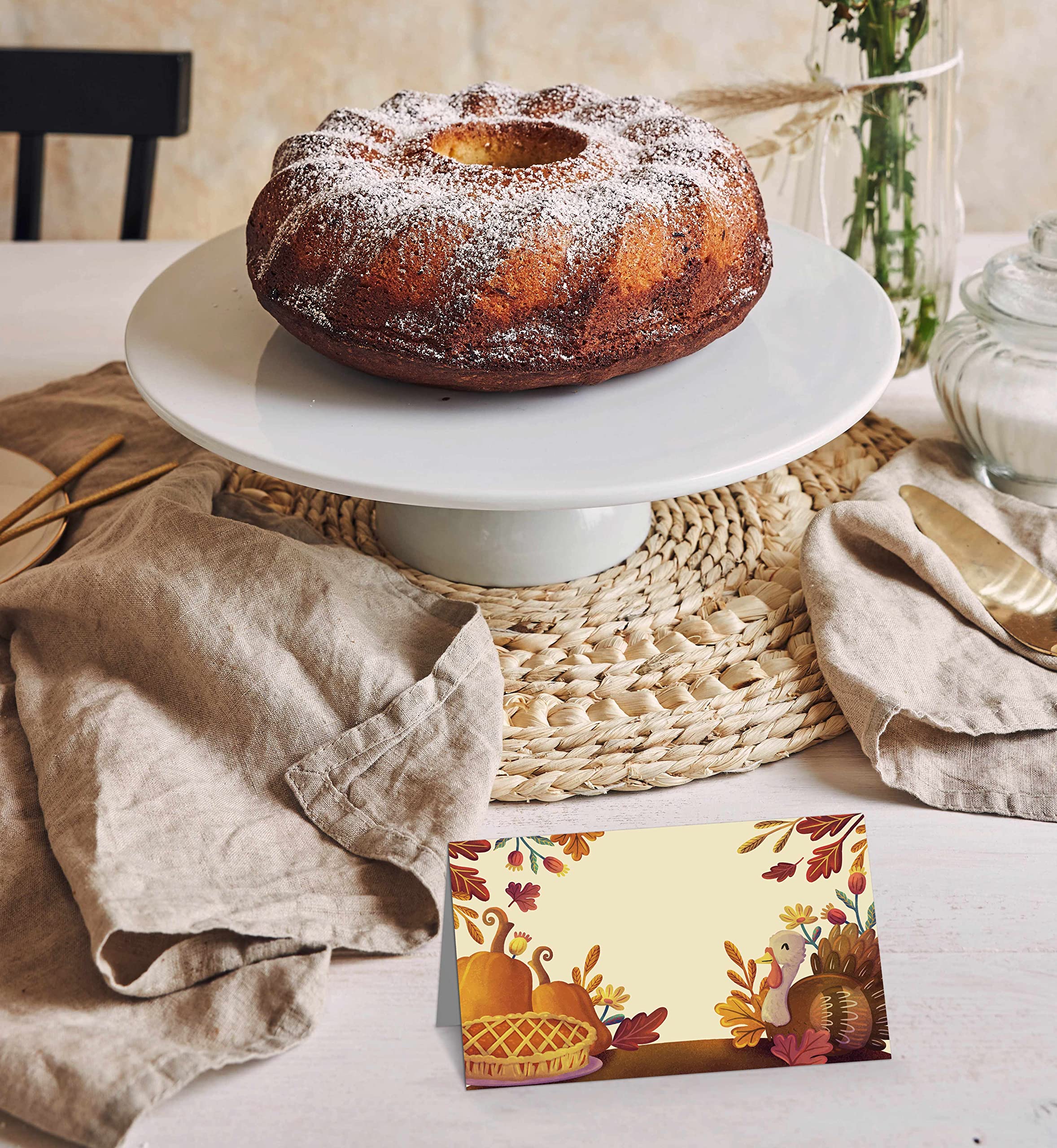 Fall Thanksgiving Table Place Card, 25 Pcs Tent Style Cards Set with Pumpkin and Maple Leaf, Editable Name Cards for Table Seating, Scored for Easy Folding, Food Lables for Autumn Party (05)