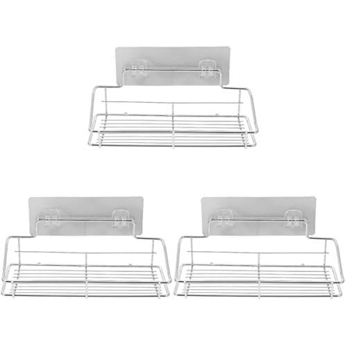 Cabilock 3sets Shampoo Xcm Display Shelf Stainless Soap Hand Toiletry Shower Tissue Drilling Baskets Storage Dish Silver Steel Nail- free X. Kitchen Towel Organizing Floating Wire