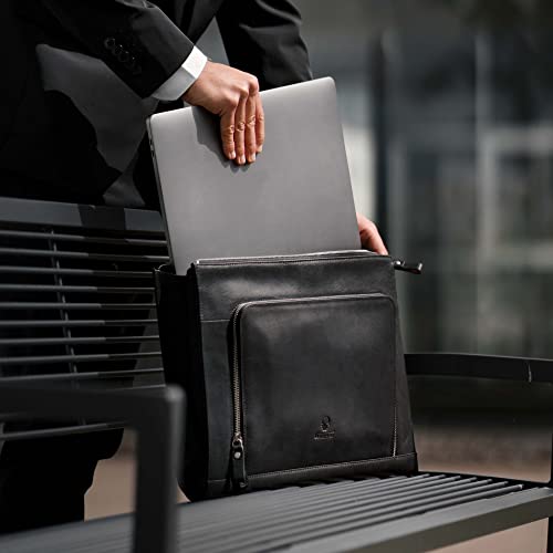 DONBOLSO Laptop Sleeve London I 13.3 Inch Genuine Leather Notebook Briefcase for Men & Women I Up to 14 Inch Protective Case I Vintage Black