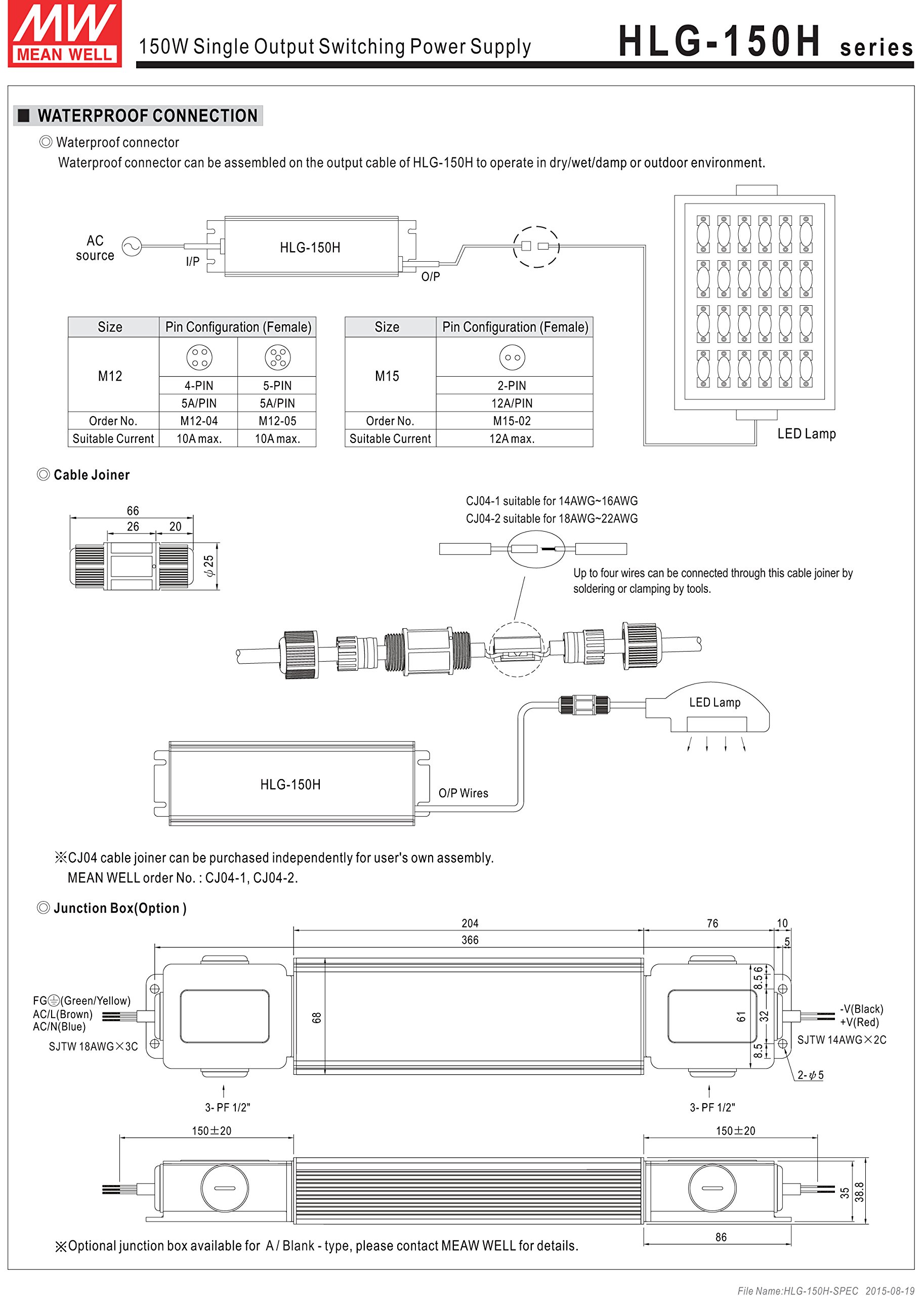 MW Mean Well HLG-150H-48 48V 3.2A 150W Single Output LED Switching Power Supply