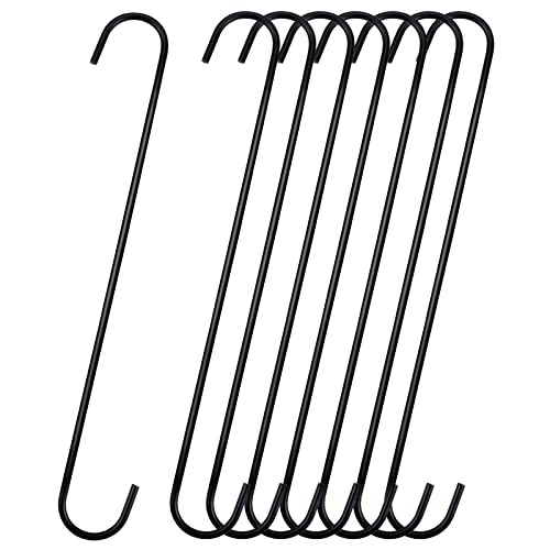 Bercoor 8 Pack 11.8 inch Extra Large S Hooks Black Heavy Duty Plant Hanging Hooks Long S Shaped Extension Hooks for Kitchenware, Pots, Utensils, Plants, Wardrobe, Gardening Tools, Clothes
