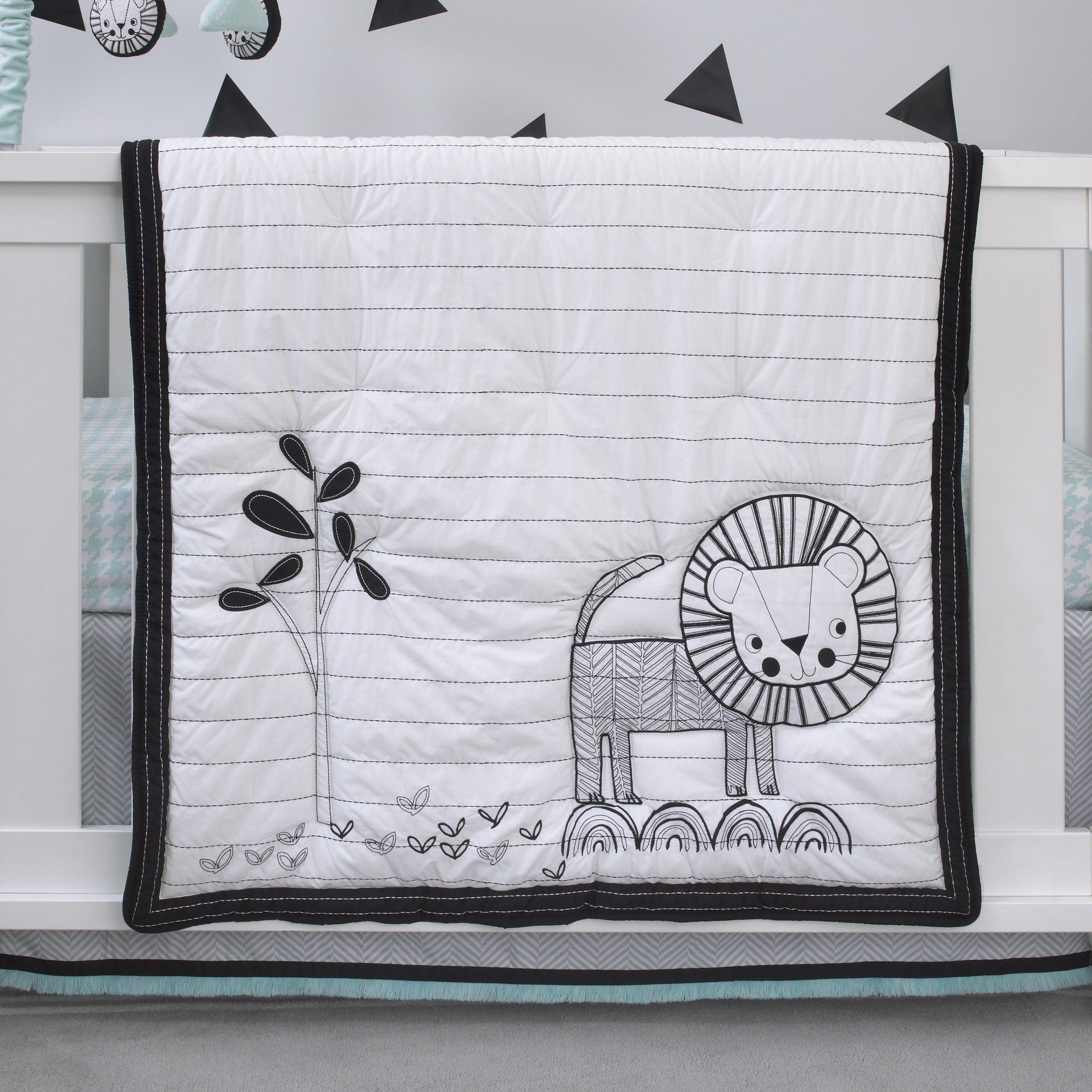 NoJo Roar - 4-Piece Crib Bedding Set, Black, White, Aqua