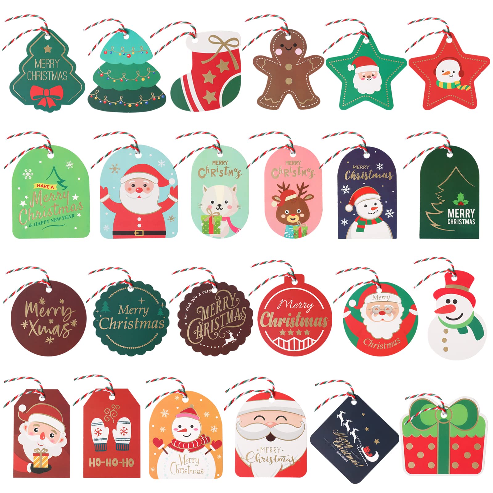 Christmas Gift Tags with String, 72PCS Christmas Tags for Gifts, Gift Tags for Christmas Presents, Gold Foil Colorful Xmas Gift Tags for DIY Christmas Holiday Gift Wrapping and Label Packaging