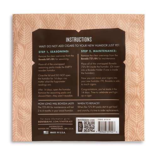 Boveda Starter Kit Bundle: Season a Wood Storage Box Plus Maintain Humidity with 2-Way Humidity Control | Includes (2) Each Size 60 Boveda 84% & 72% | 1-Count