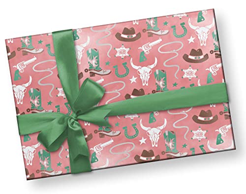 Cute Cowgirl Birthday Wrapping Paper Premium Western Gift Wrap Party Decoration Decor (6 foot x 30 inch roll), Pink