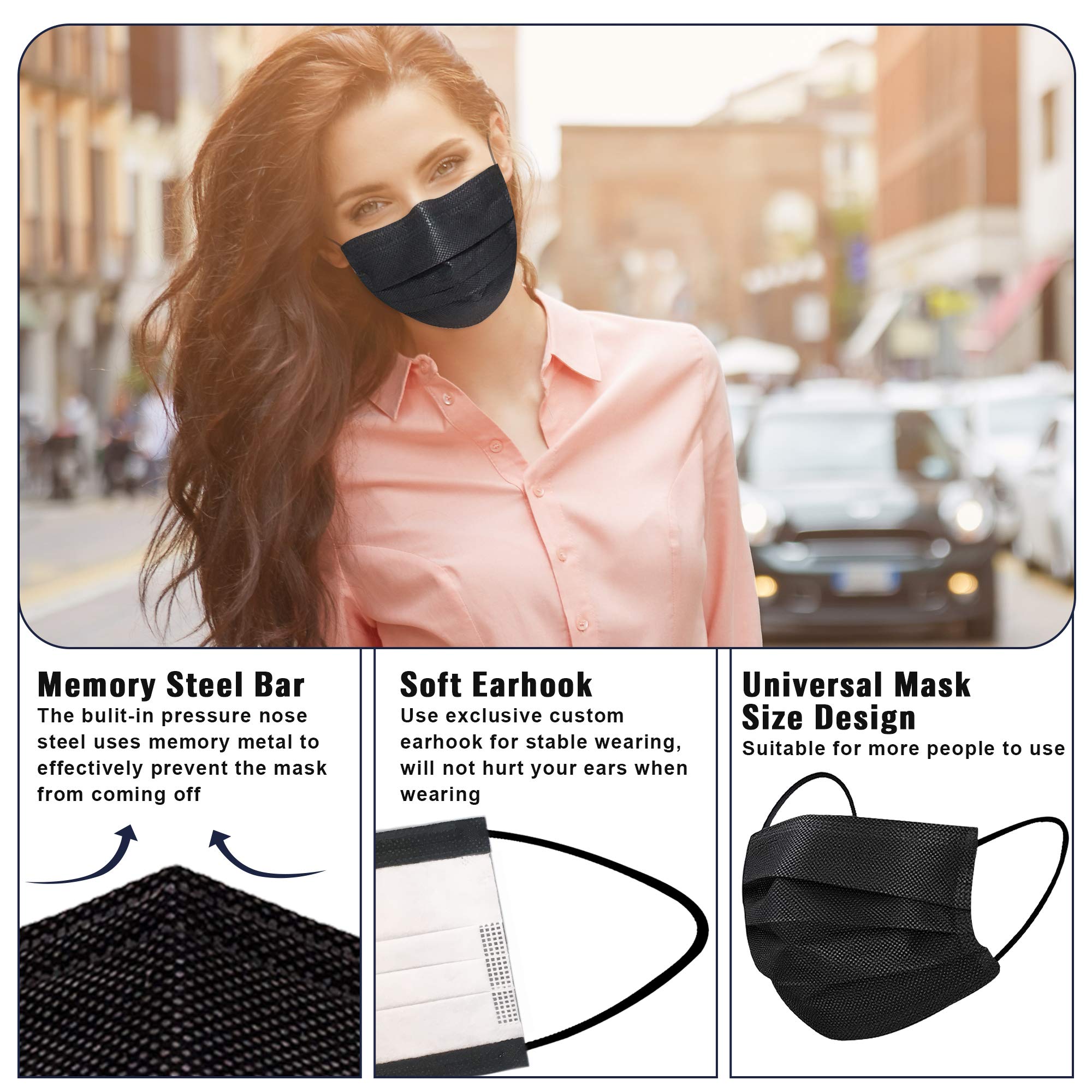 AOTDAOU Black Face Mask for Adults Women Men, Black Face Mask Disposable, Breathable Disposable Mask with Adjustable Ear Loops (30PCS)