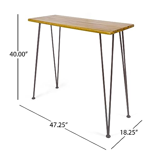 Christopher Knight Home Denali Ouotdoor Industrial Acacia Wood Bar Table with Iron Frame, Teak Finish / Rustic Metal
