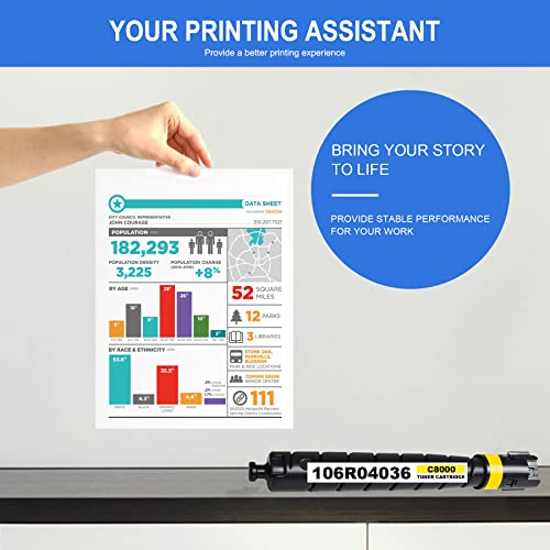 C8000 Yellow Toner Cartridge 106R04036 - DRAWN 1 Pack Compatible C8000 Standard Yield (8000 Pages) Toner Cartridge Replacement for Xerox Versalink C8000 Printer, 106R04036