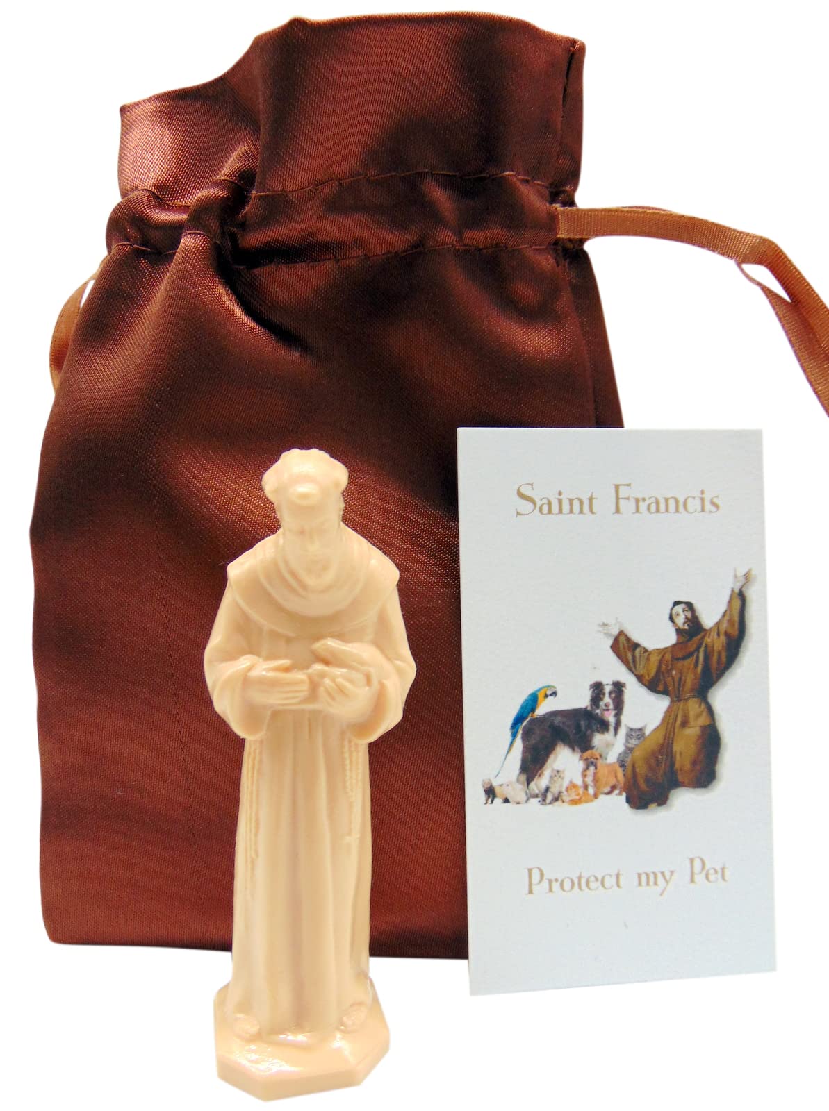 Westmon Works St Francis Pet Prayer Set Holy Card Patron Saint Novena Prayer with Plastic Saint Statue for Dog and Cat Owners