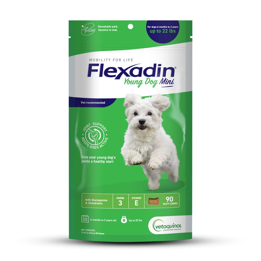 Vetoquinol Flexadin Hip and Joint Supplement with Glucosamine for Dogs, Joint Support Chew with Green-Lipped Mussel and MSM, 90-Count