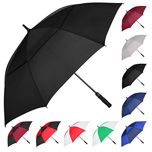 MRTLLOA 62/68/72 Inch Automatic Open Black Golf Umbrella, Extra Large Oversize Double Canopy Vented Windproof Waterproof Stick Umbrellas for Rain(62 Inch)