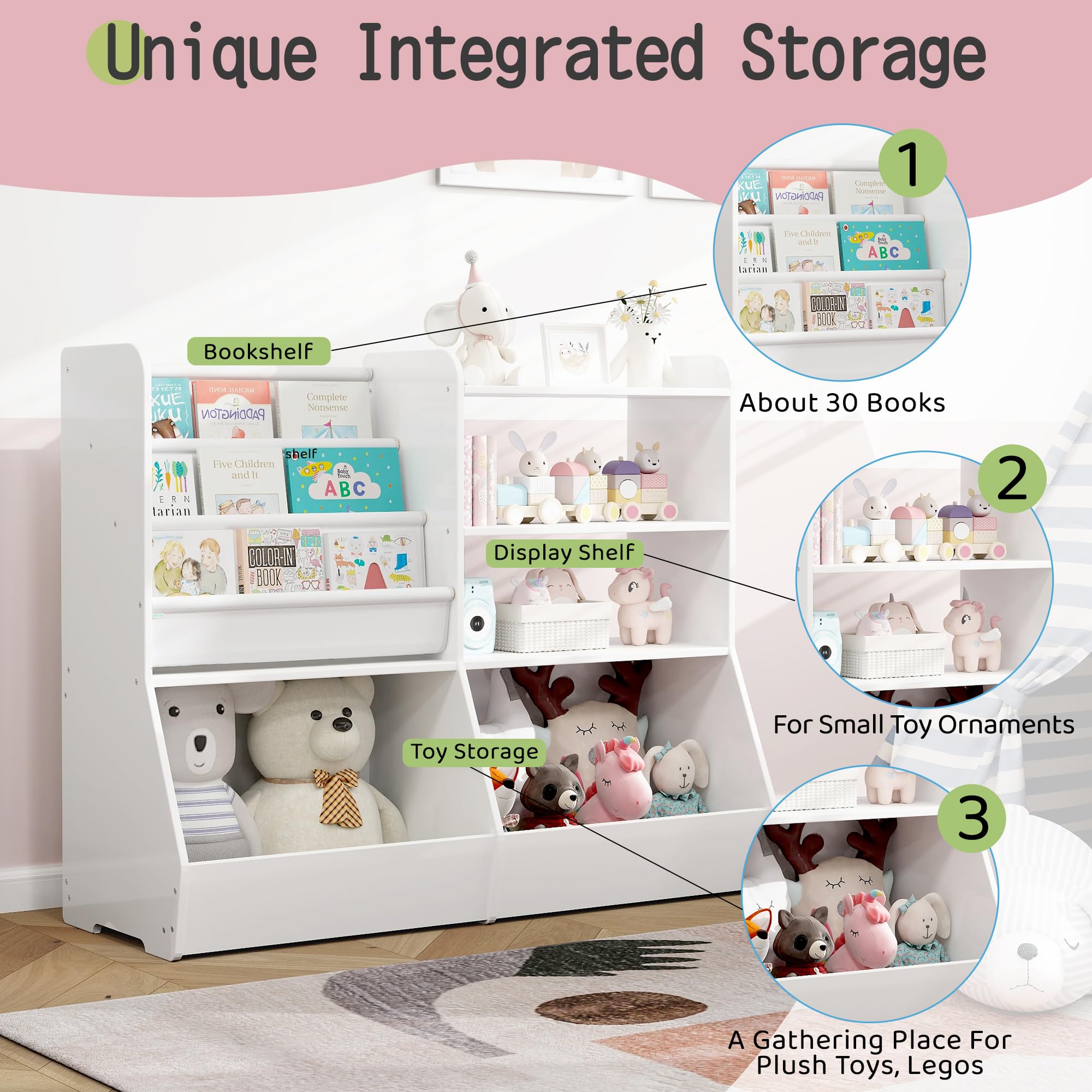 MallBest Kids Bookshelf Toy Storage Organizer Cabinet for Children Book Display 4 Tier Kids Bookshelf 3 Layer Sling Toddler Bookcase Playroom Nursery Classroom Kid Room(White)