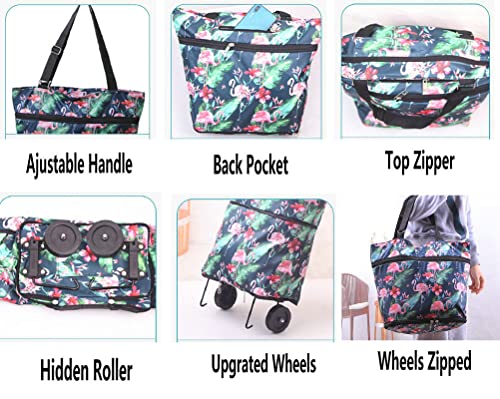 Cowinbest Upgrade Shopping Bag with Wheels Portable Trolley Bag Grocery Cart Hand Pulling Utility with Hand Straps Folding Shopping Cart- Larger Size & Waterproof & Strong（B088K4RQF7）