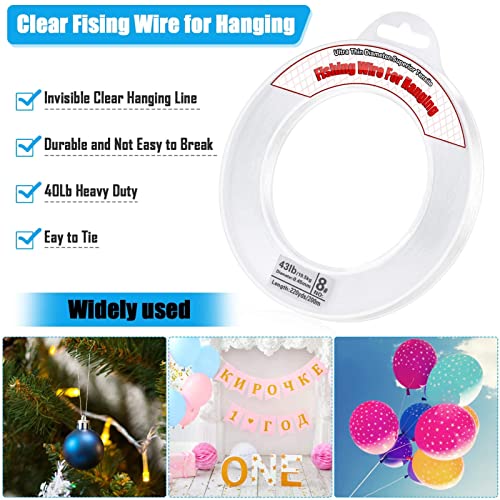 Clear Fishing Wire, Acejoz 656FT Fishing Line Clear Invisible Hanging Wire Strong Nylon String Supports 43 Pounds for Balloon Garland Hanging Decorations