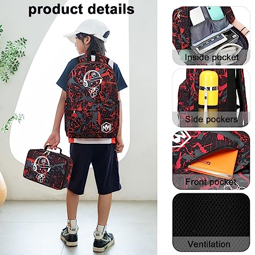 Bluboon Preschool Backpack Kids Boy Kindergarten Backpack With Lunch Box School Book Bags for Elementary Primary Schooler(Red Cool Boy