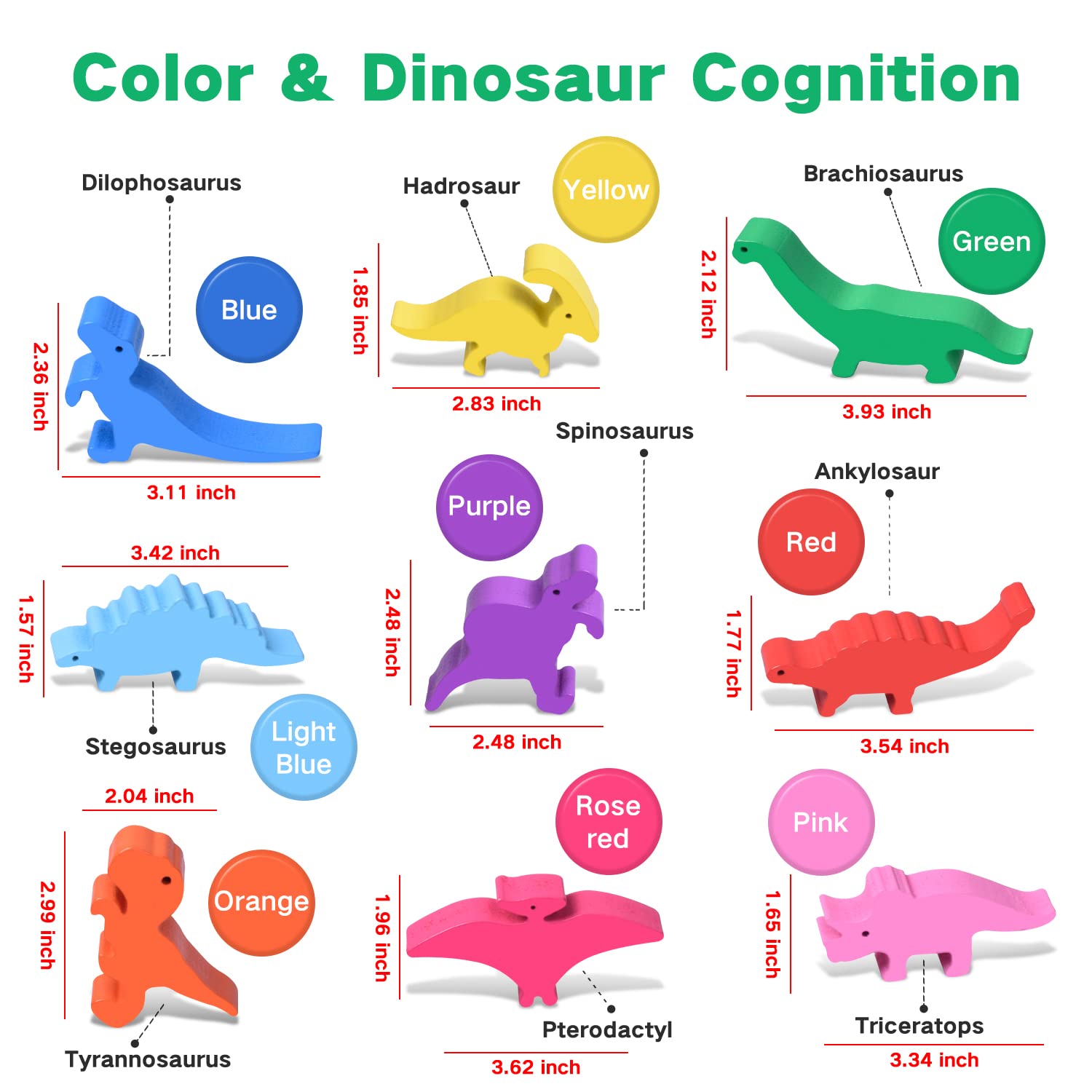 FFTROC Montessori Dinosaur Toys for 2 3 4 Year Old Boys - Wooden Stacking Dinosaur Toys for Kids 2-4 3-5, Toddler Balancing Block Sets