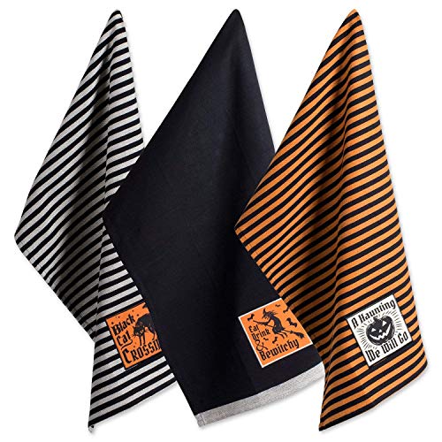 DII Happy Halloween Dishtowel Collection Embellished Cotton Kitchen Hand Towel Set, 18x28, Happy Haunting, 3 Count