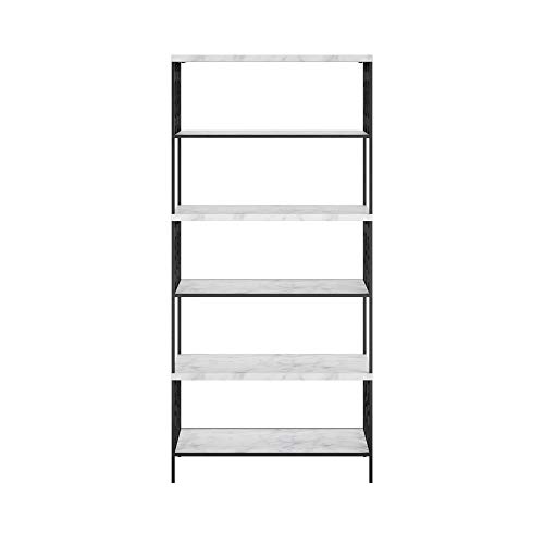 CosmoLiving by Cosmopolitan Ella 5 Shelf, White Marble/Black Bookcase