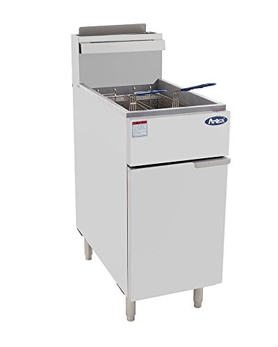 Atosa CookRite ATFS-40-NG 40 lbs Free Standing Floor Fryer with Temperature Control | 3 Cast-Iron Vertical Burner Tubes | 2 Removable Frying Baskets | Stainless Steel, 102,000 BTU, Natural Gas (NG)