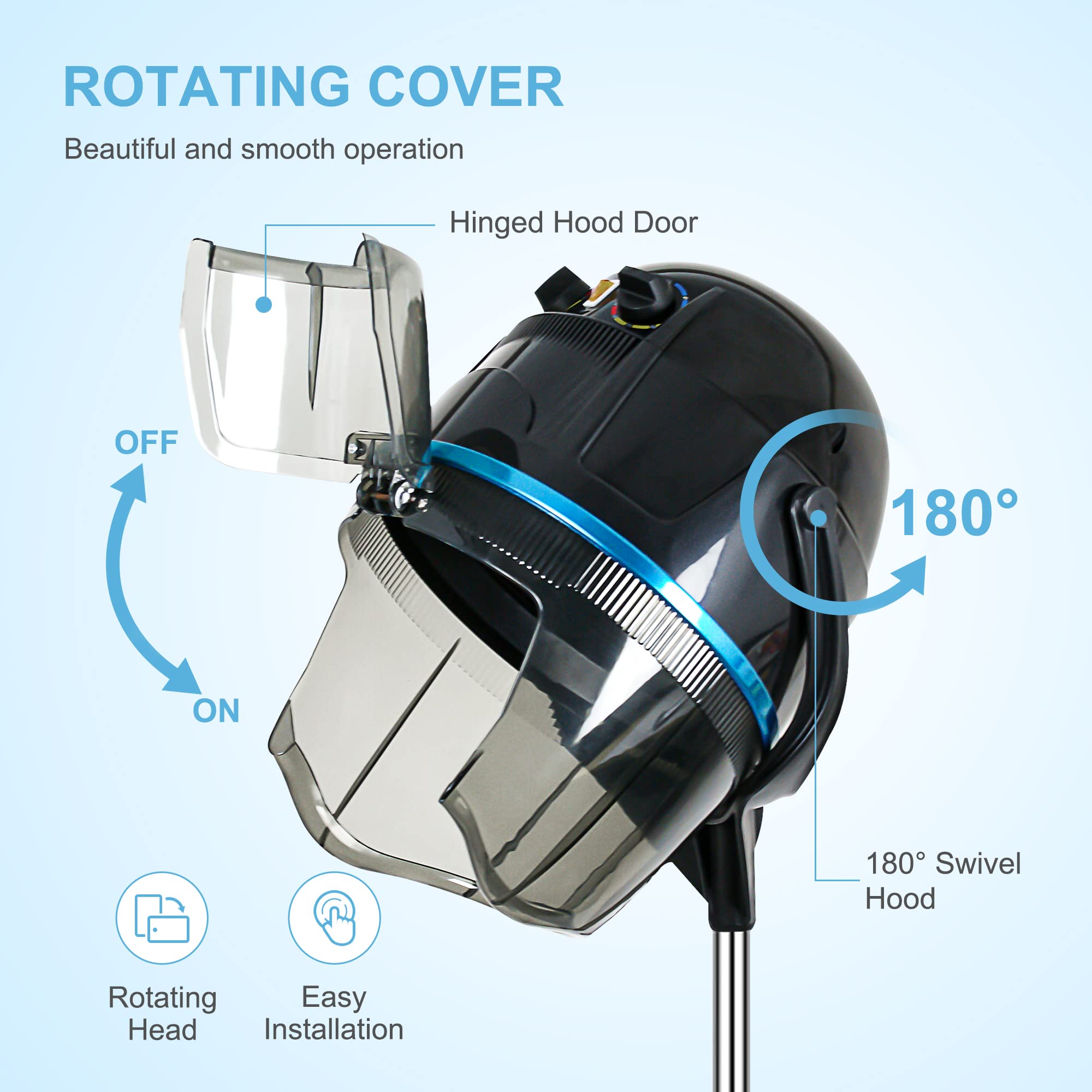 Nova Microdermabrasion Professional Hooded Floor Hair Dryer Adjustable Bonnet Hair Dryer Stand Up with Timer and Rolling Wheels for Beauty Spa Home Salon Equipment