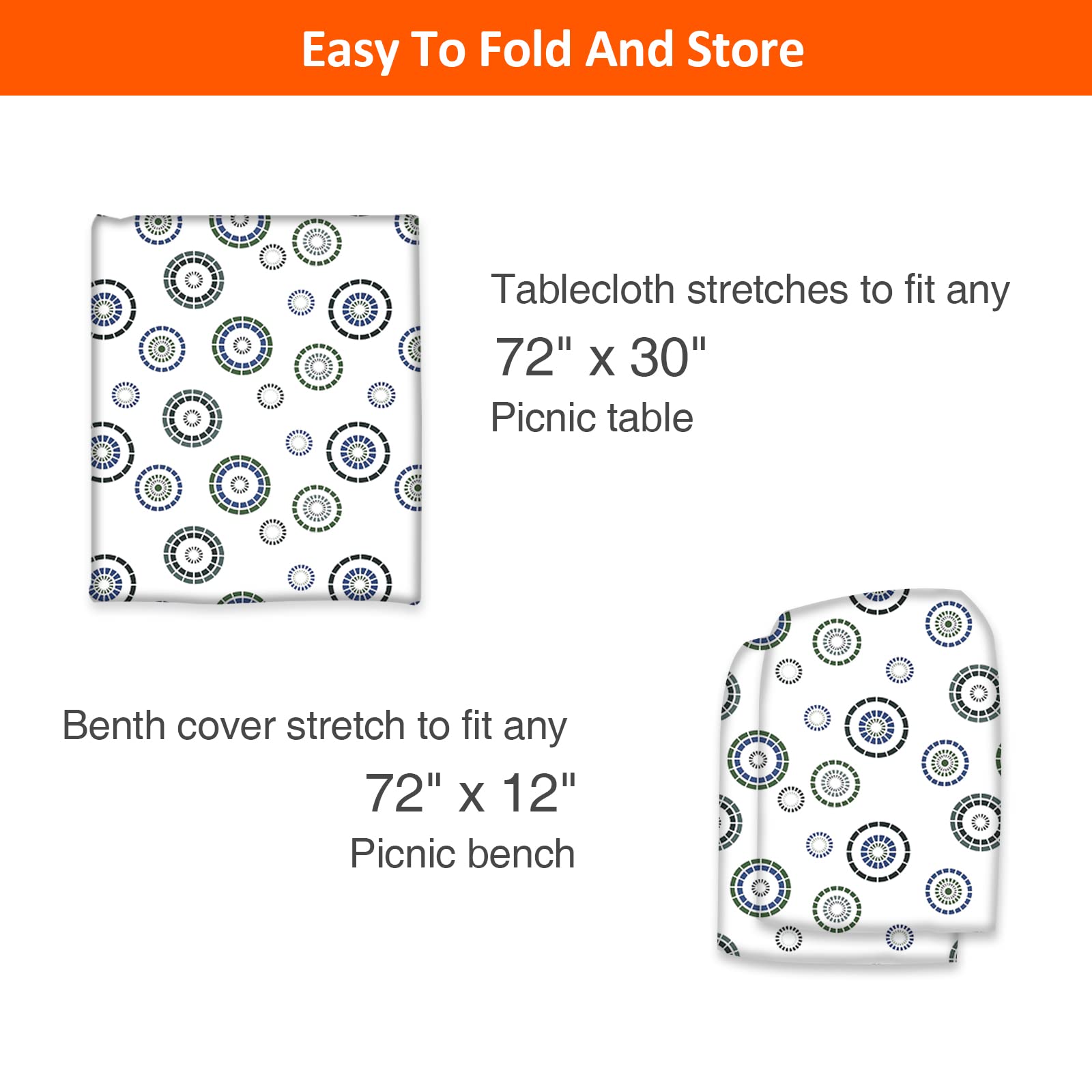 KENOBEE 6ft Picnic Table and Bench Fitted Cover, 72" Flannel Backing Elastic Edge Waterproof Wipeable Plastic Cover Fitted Vinyl Tablecloth for Home Goods Indoor Outdoor Patio, Blue Flywheel