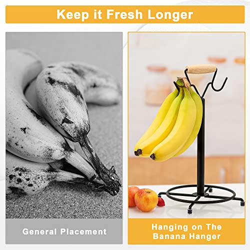 ETECHMART Banana Holder Stand,Modern Banana Hanger Tree with Double Hook Stable Fresh Fruit Grape Keeper For Kitchen Organizer Countertop Storage(Black)