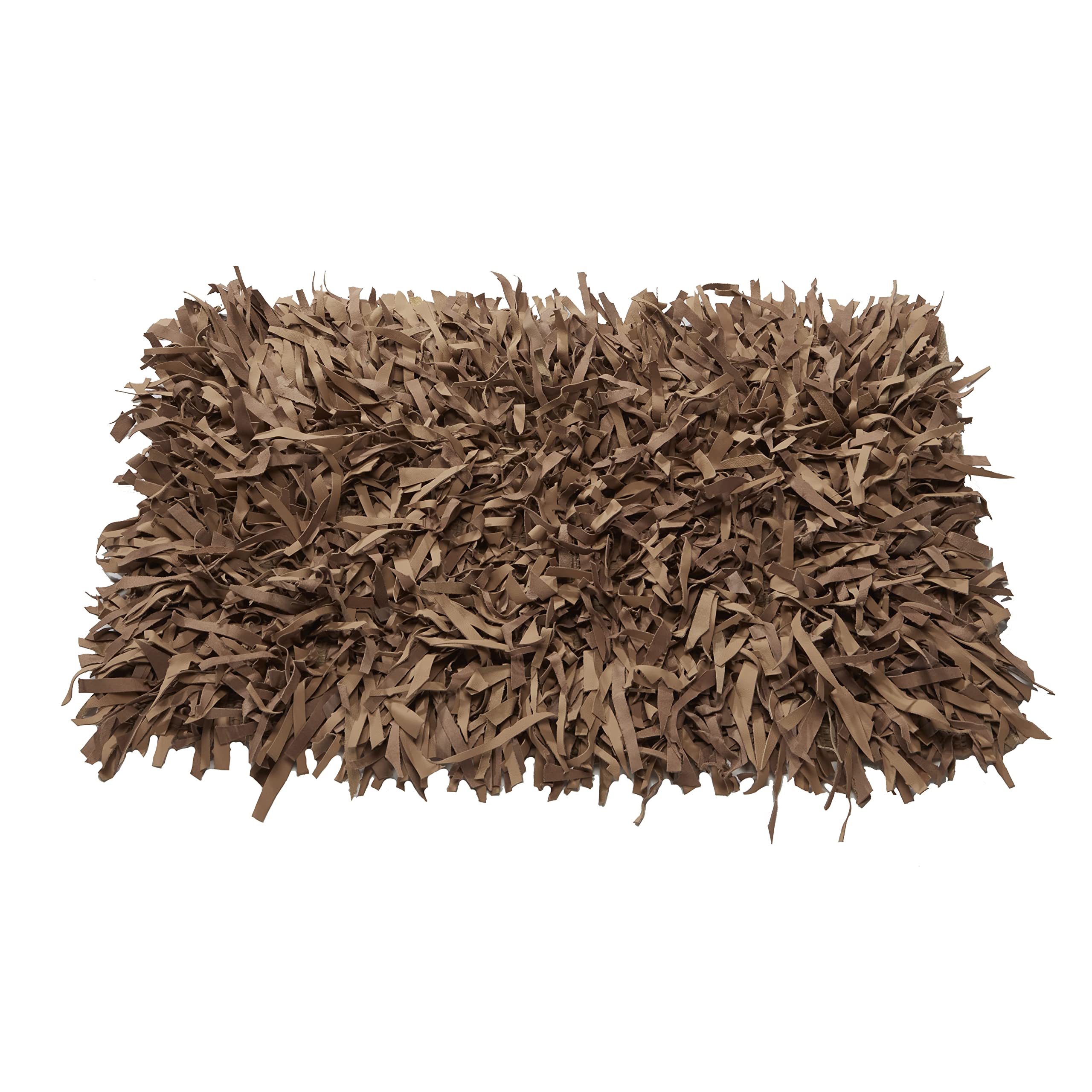 HF by LT Handwoven Leather Shag Rug - 23" x 35", Pecan Brown, Durable and Stylish Modern Leather Accent Rug for Entryway, Living Room, or Bedroom Decor