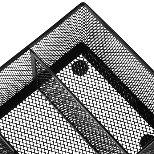MyGift Modern Black Metal Mesh Desk Office Supplies Organizer Caddy with 4 Storage Compartments, Set of 2