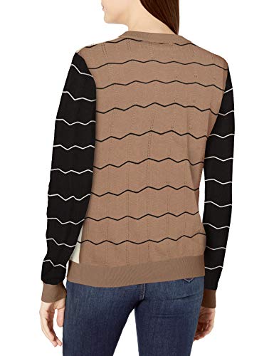 Cable Stitch Women's Zig Zag Stripe Long Sleeve Sweater Multi-Cream Medium