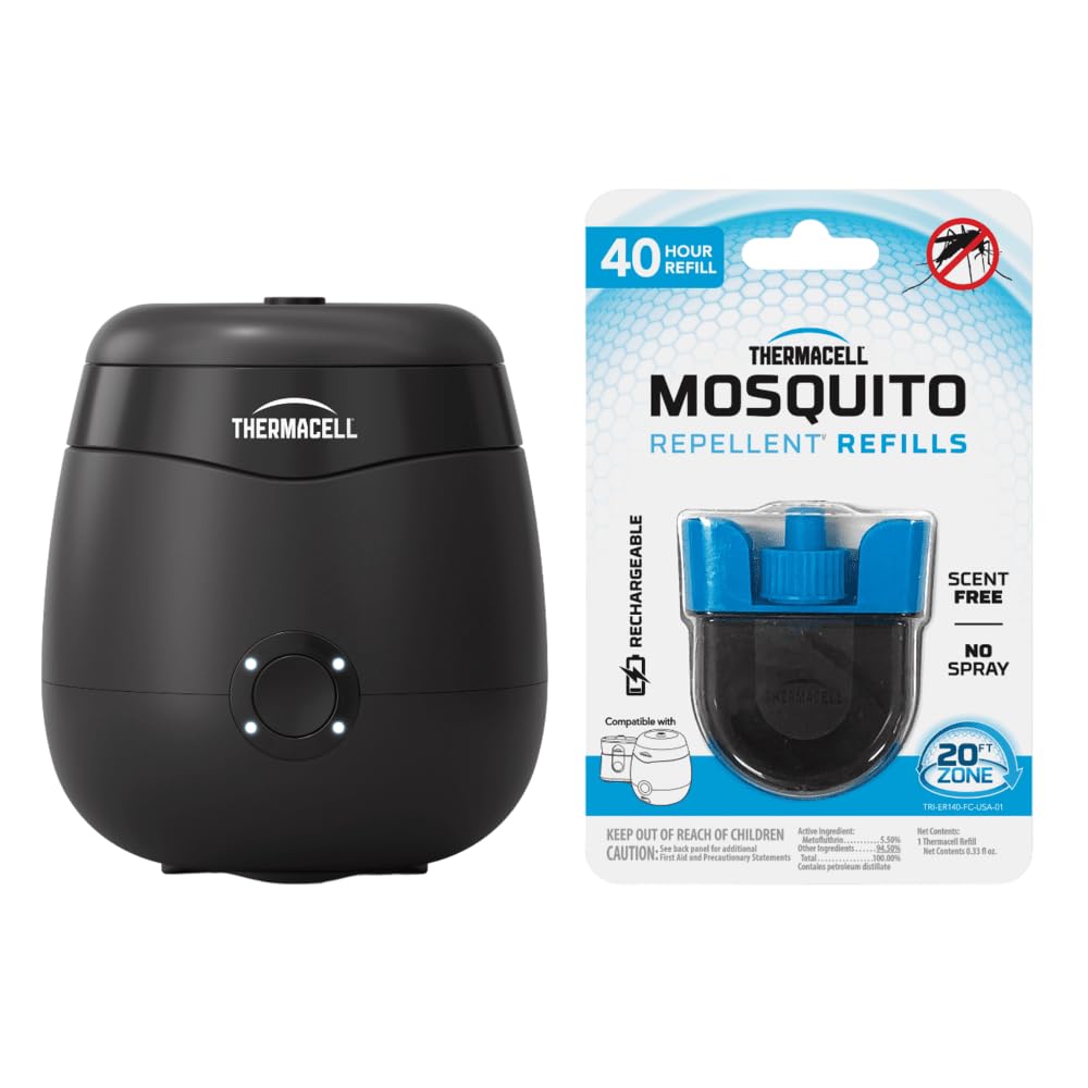 Thermacell Patio Shield Mosquito Repellent E-Series Rechargeable Repeller; 20’ Mosquito Protection Zone; Includes 12-Hr Repellent Refill; No Flame or Scent; Bug Spray and Bug Zapper Alternative