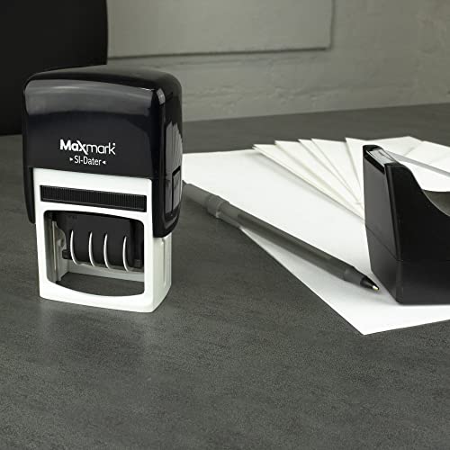MaxMark Office Date Stamp with Approved Self Inking Date Stamp - Blue/RED Ink