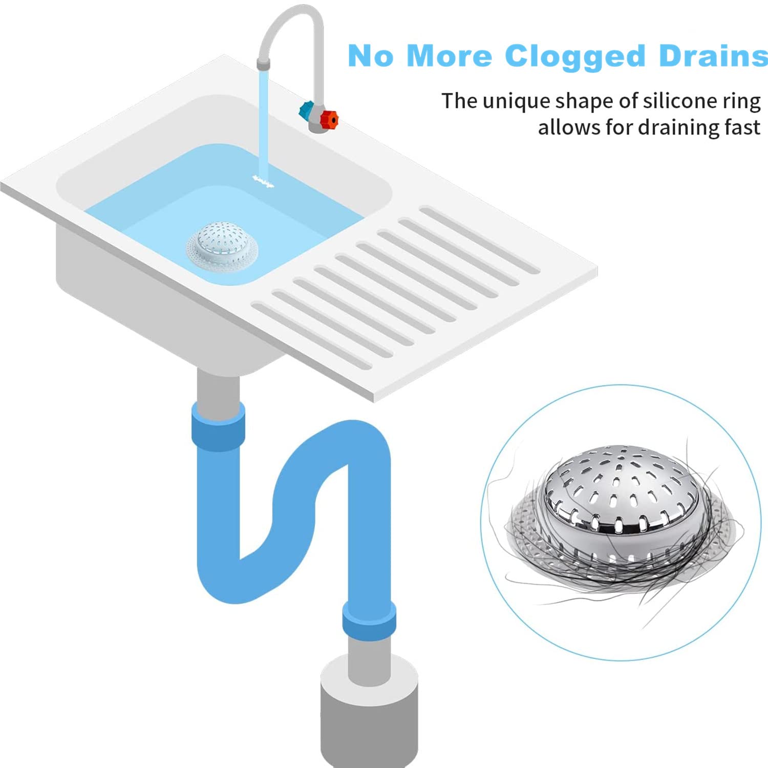 Aluvor Drain Hair Catcher, Upgraded Drain Catcher with Silicone Designed for Regular Drains, Catch Hair Easily Without Slowing Drainage, Prevent Clogging Plug Hole Hair Catcher (Large)