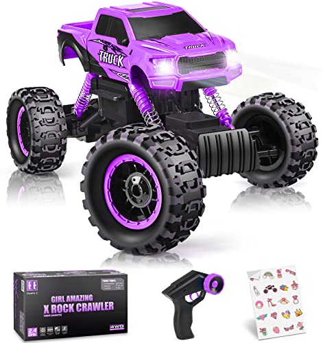 DOUBLE E Remote Control Car for Girls 1/12 Scale Monster Trucks Dual Motors Off Road RC Trucks, Girls Toys Gifts for Girls Daughter Kids, Birthday Gift Ideas, Purple