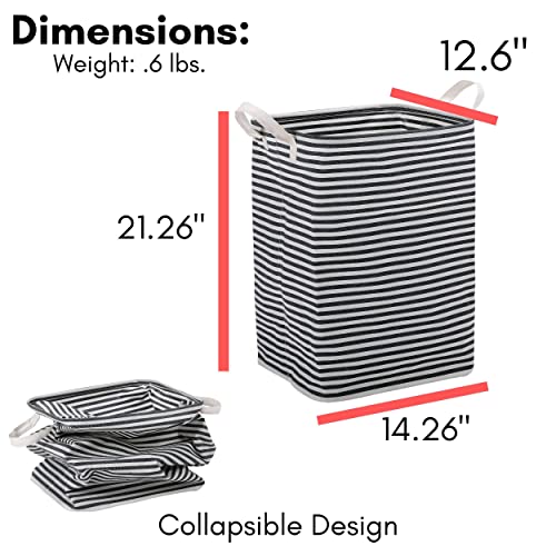 BIRDROCK HOME 61L Collapsible Single Square Laundry Hamper Basket - Grey & White Stripes Bin - Compact Dirty Clothes Organizer Bag - Lightweight Tote