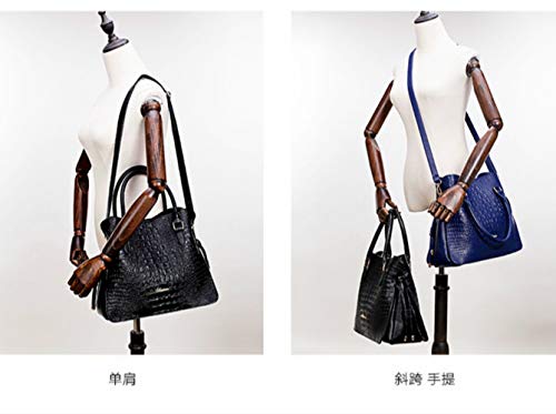 Dayfine 2PCS Crocodile pattern Women Handbags PU Leather Casual Top-handle Bag Set (Blue)