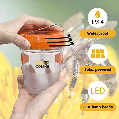 BEE COLINE Wasp Trap Outdoor Hanging - Solar Powered Bee Trap Outdoor - Wasp Killer for Wasps, Hornets, Fruit Flies, and Insects - Effective Insect Trap - Bee Killer and Yellow Jacket Trap Pack of 2