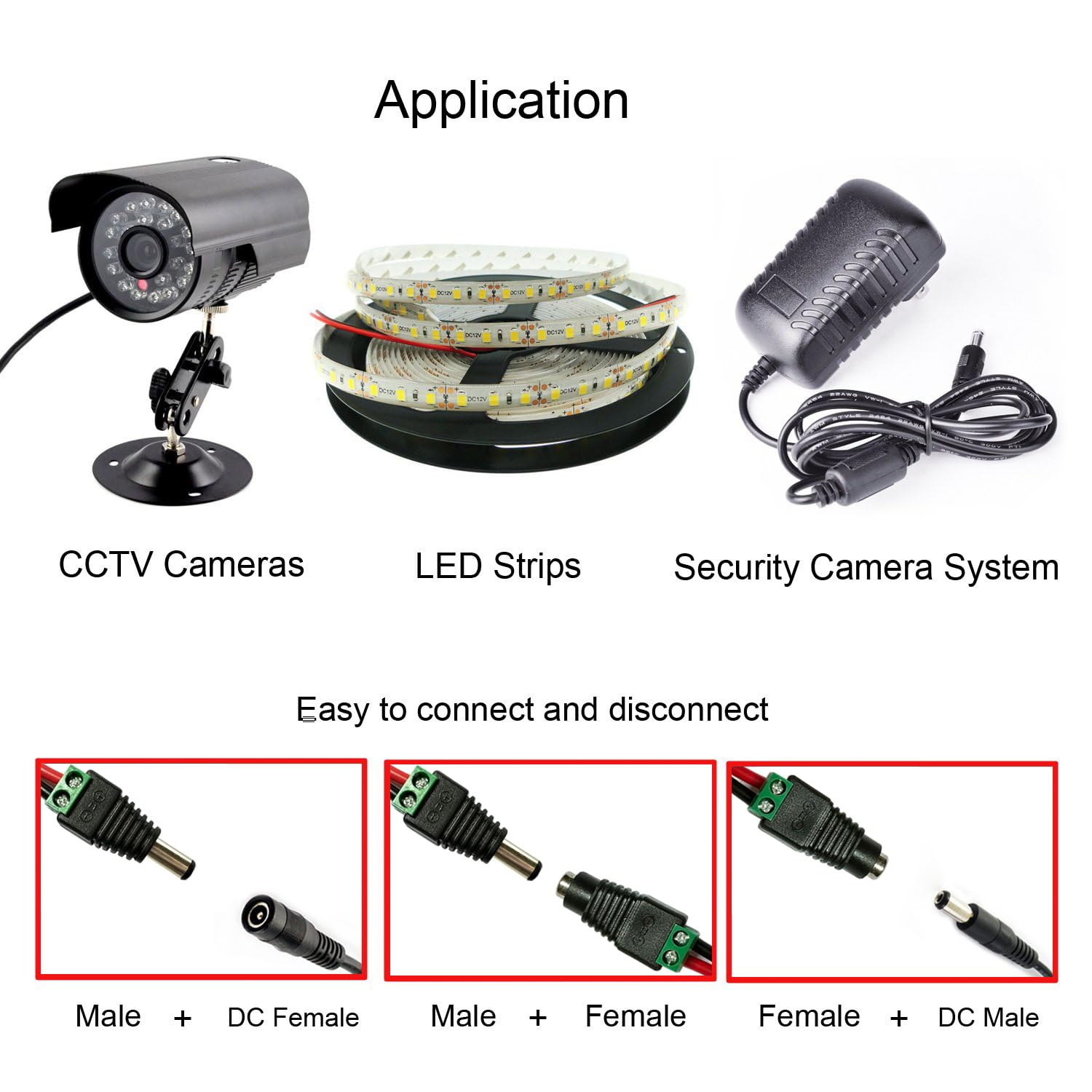 DAYKIT 10 Pairs 12V Male+Female 2.1x5.5MM DC Power Jack Plug Adapter Barrel Connector for CCTV Security Camera Led Strip