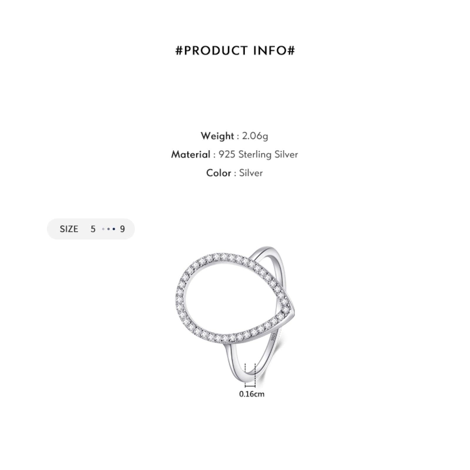 925 Silver Water Drop Geometric Finger Rings Women's Atmospheric Wedding Jewelry Gifts