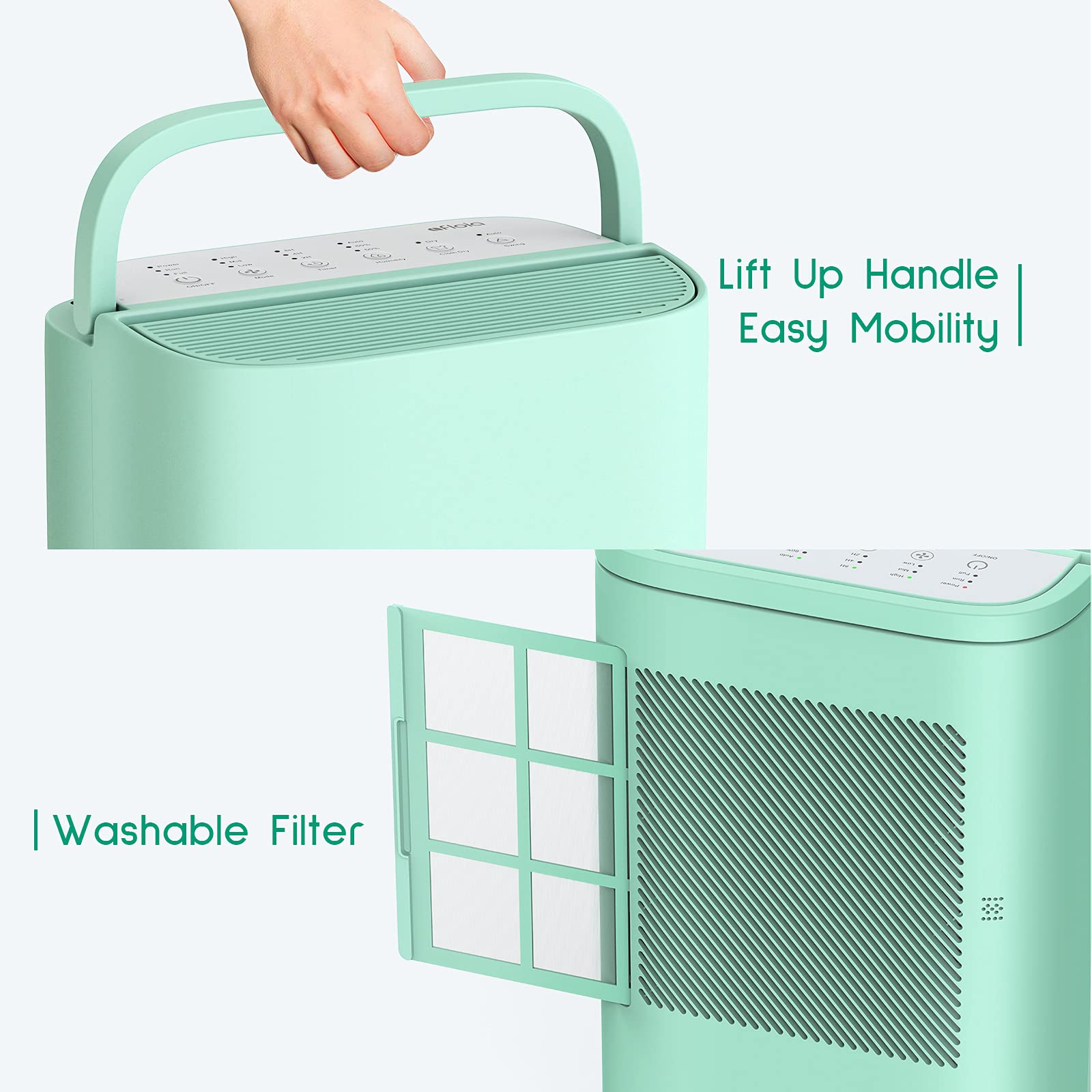 Afloia X3 Dehumidifier for Medium/Large Rooms and Basements, Washable Filter & Continuous Drain Hose, Quiet & Efficient Intelligent Humidity Control - Green